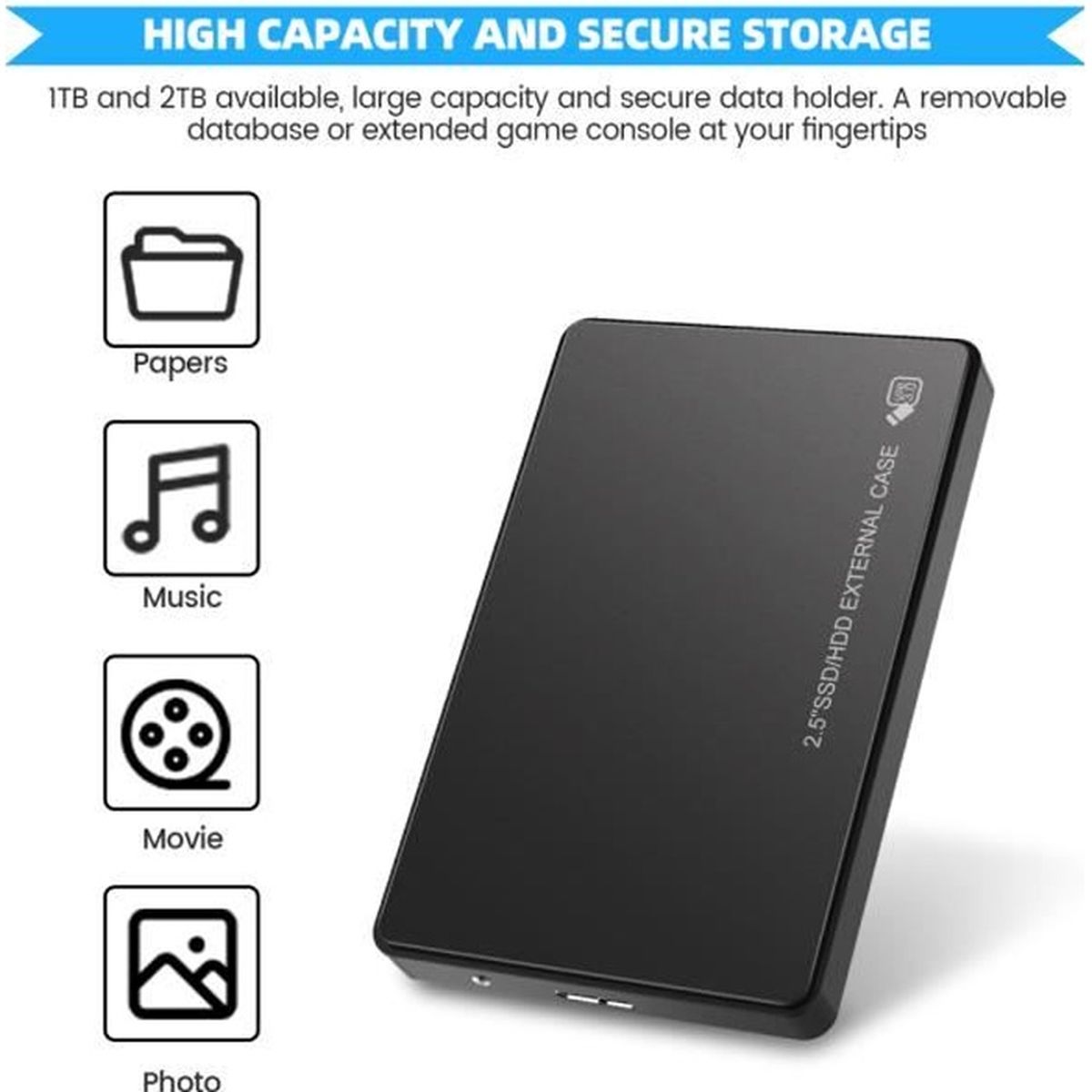 Disque dur externe USB 3.0 2,5'' 1 To - PRUMYA - Noir - Compatible ...