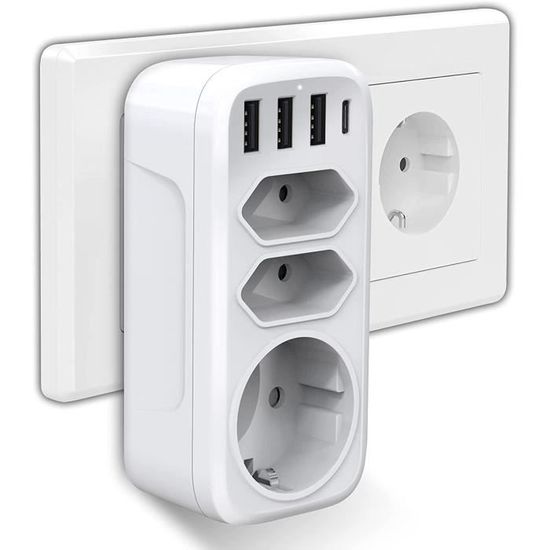 Prise USB Multiple, Prise Murale Electrique 7 en 1 Chargeur USB ...