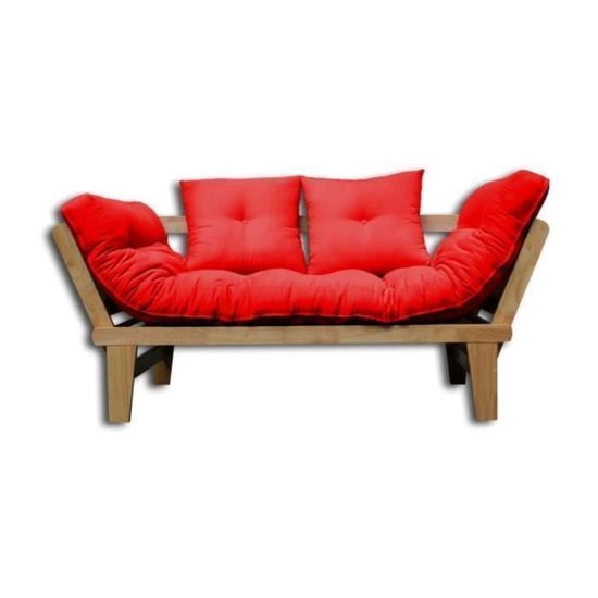 Canapé-lit Sésamo, Naturel, Futon rouge, 82x153x70 cm - Cdiscount Maison