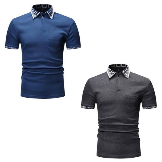 Lot de 2 Polo Homme Manche Courte Slim Fit Décontracté Col À Revers ...