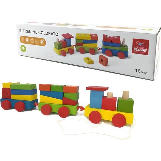 Train En Bois Pour Enfants Train Coloré Avec Cubes Construction Train ...
