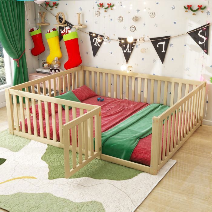 MODFU Lit enfant 140 x 200 cm Lit simple, cadre de lit avec parquet ...
