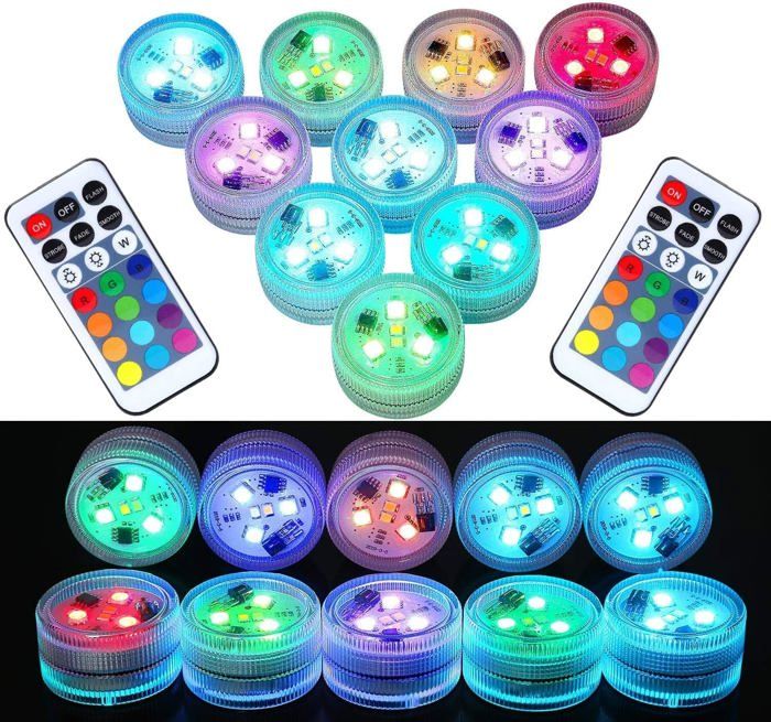10 pcs Mini Lumières LED Submersible, Lampe sous-Marines Étanche RGB Multicolore Bougies LED ...