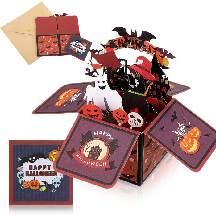 Carte d'Halloween en boîte pop-up 3D avec enveloppe et carte d'écriture ...