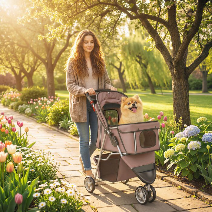 Poussette pour Chien 4 Roues, Chariot Pliable avec Auvent Réglable ...