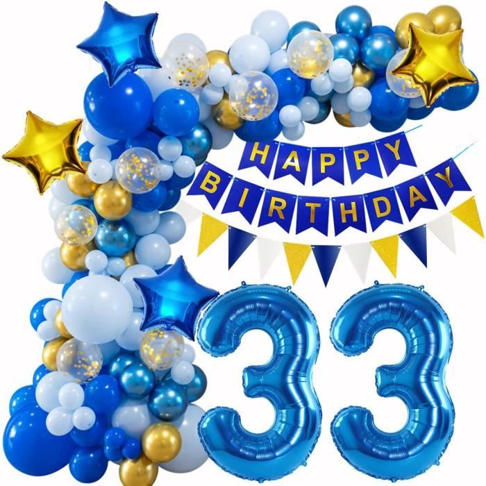 33 Ans Décorations Anniversaire Homme Femme 33 Ans Arche Ballon Bleu 33 ...