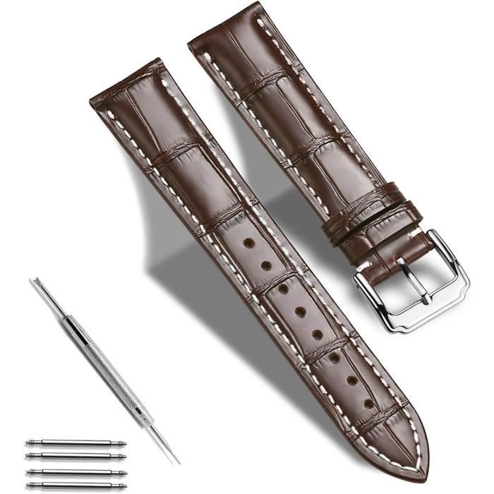 Bracelets De Montre En Cuir Véritable 18Mm-24Mm Noir Marron Bleu ...