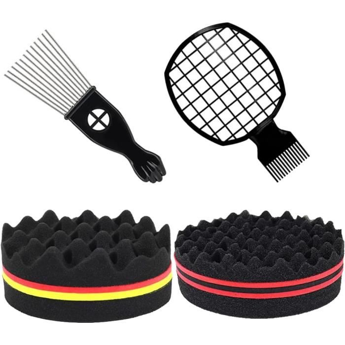 Eponge Twist Curl 4 Pieces Éponge cheveux Afro Twist Peigne Cheveux ...