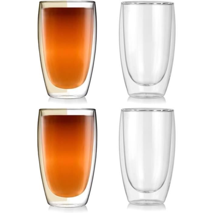 Lot de 4 verres à latte macchiato à double paroi de 400 ml Verres ...