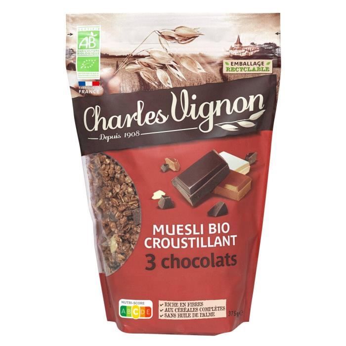 LOT DE 2 - CHARLES VIGNON - Muesli Croustillant 3 chocolats Bio ...