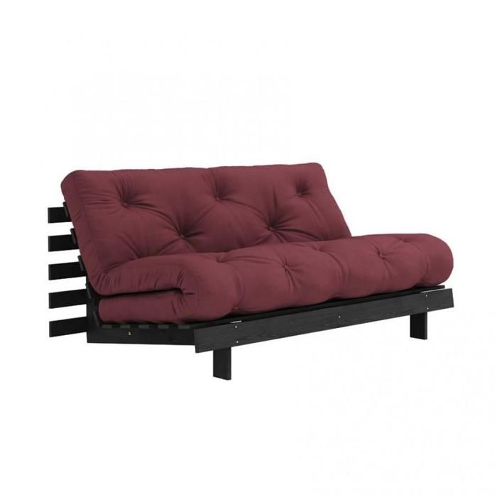 Canapé convertible futon ROOTS pin laqué noir matelas 160 x 200 cm ...