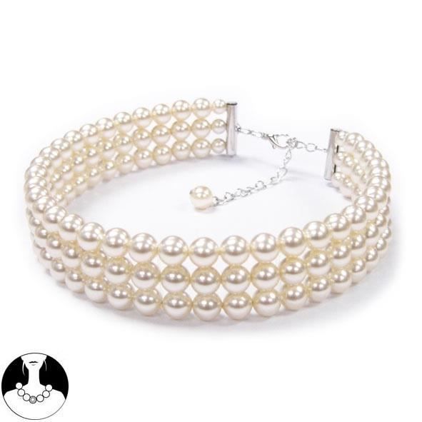 Collier tour de cou rigide en perles blanche - Cdiscount