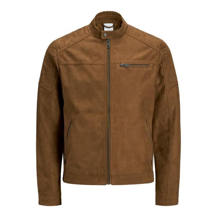 Men JACK & JONES Faux Leather Jacket | Biker Blouson Bomber Coat ...