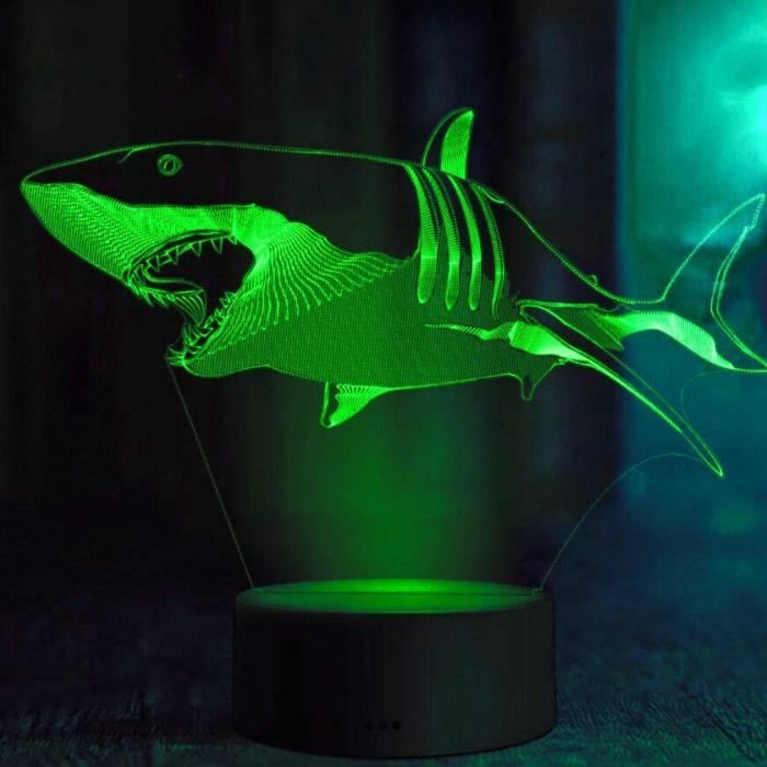 3D Requin Poisson Lampe Illusion Optique LED Veilleuse Optiques ...