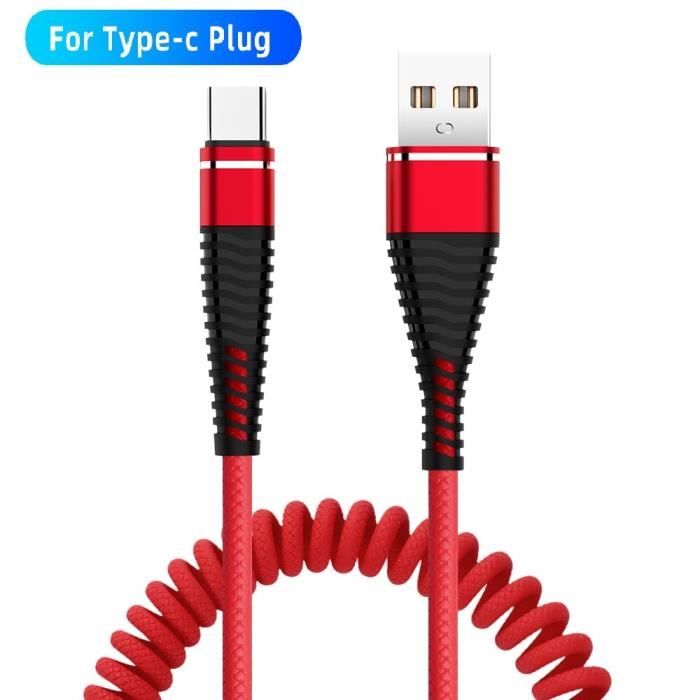 Red For Type C-1.2m -Câble Micro USB Type C rétractable à ressort pour recharge rapide,cordon de ...