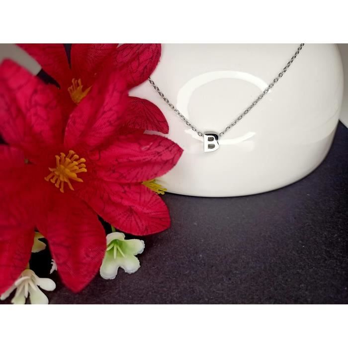Collier Femme Lettre Initiale Boîte Cadeau Acier Inoxydable Argent ...
