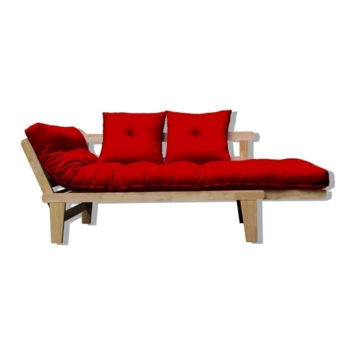 Canapé-lit Sésamo, Naturel, Futon rouge, 82x153x70 cm - Cdiscount Maison