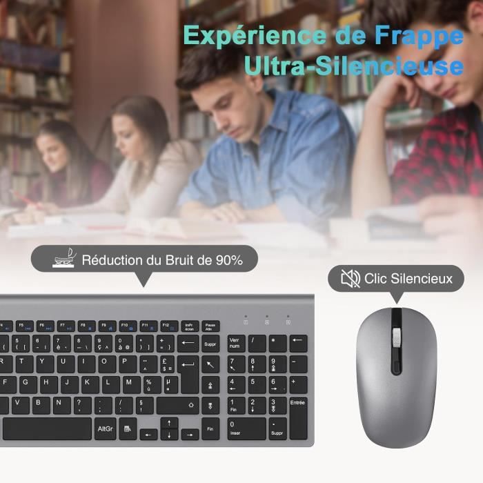 Ensemble Clavier Et Souris Sans Fil, Claiver Azerty Français, Pack ...
