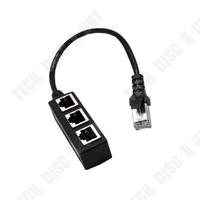 Répartiteur Ethernet LAN 3 ports RJ45 adaptateur multiprise noir câble ...