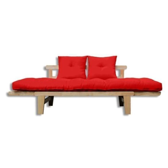 Canapé-lit Sésamo, Naturel, Futon rouge, 82x153x70 cm - Cdiscount Maison