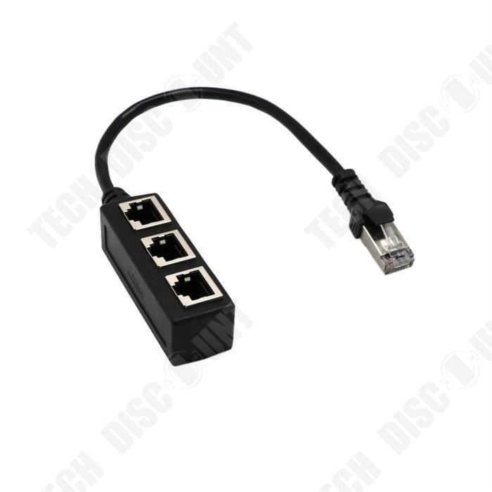 Répartiteur Ethernet LAN 3 ports RJ45 adaptateur multiprise noir câble ...