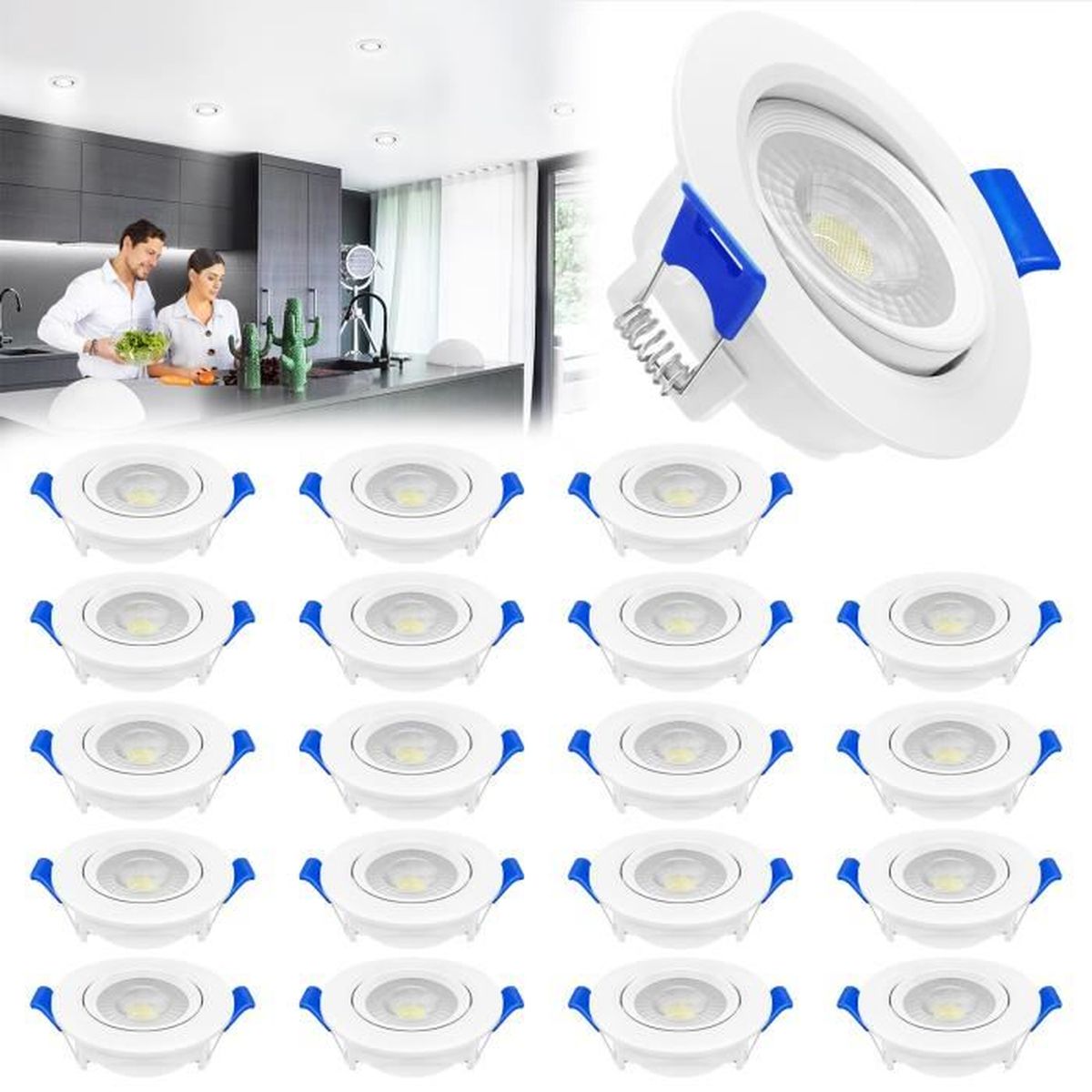XMTECH Lot de 20 Spot Encastrable LED Downlight Panel Extra-Plat 5W Blanc Froid,Spot de Plafond ...