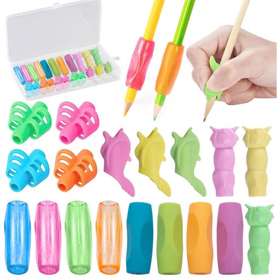 Porte-crayons enfant en silicone souple, lot de 18 multicolores, aide à ...