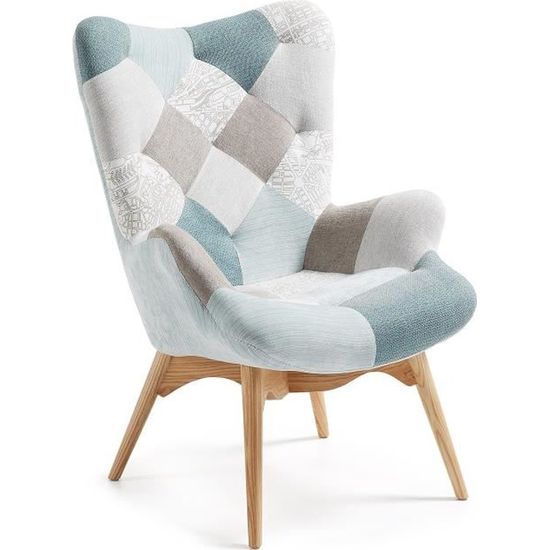 Fauteuil Kody patchwork, bleu - Cdiscount Maison