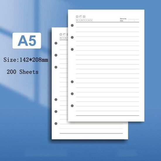 CAHIER,200 sheets line-A5--Carnet de notes A5 à feuilles mobiles, 200 ...