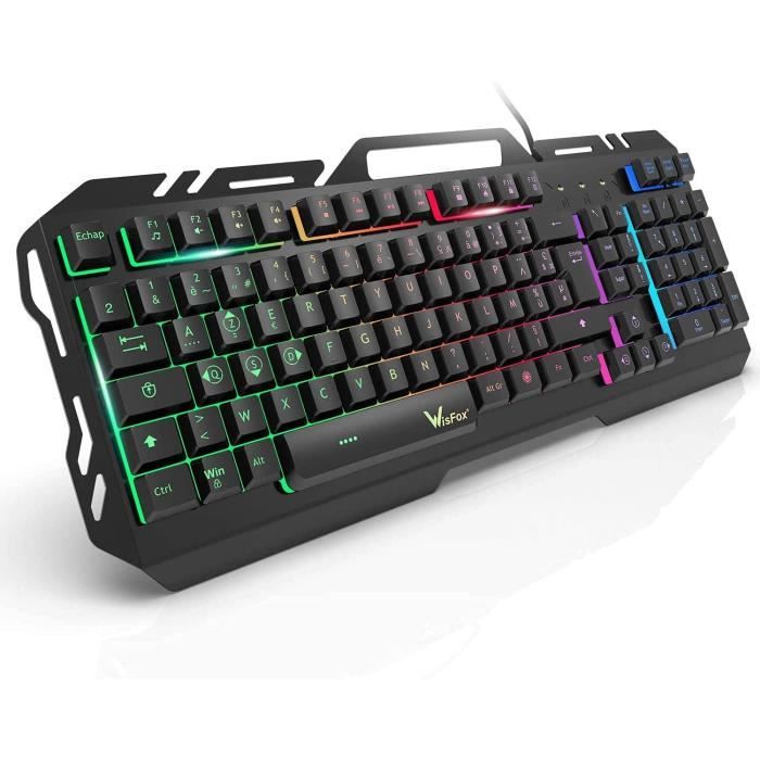 Clavier Gaming, Clavier Filaire USB Rétroéclairé à LED Arc en Ciel ...