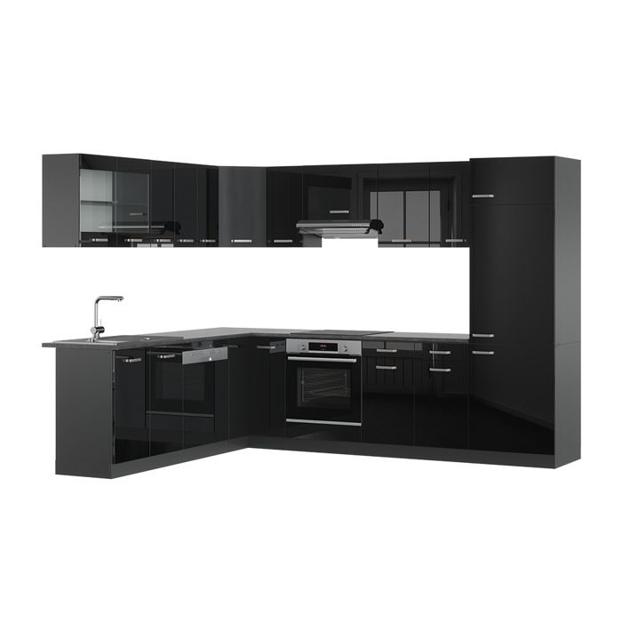 Cuisine en angle R-Line 287x46cm sans PT Noir brillant/Anthracite ...