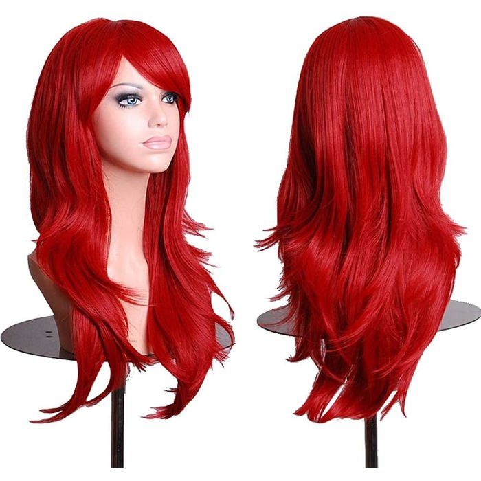28" 70 cm Rouge Cosplay Bouclé Perruque Femme, Longue Ondulée ...