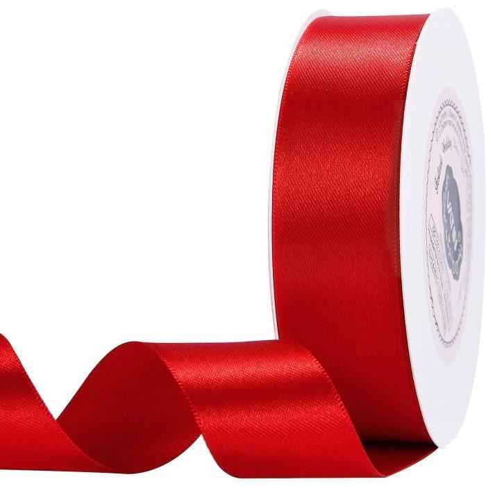 Ruban Satin 25mm x 25m Double face éclat satin Rouge Ruban décoratif ...