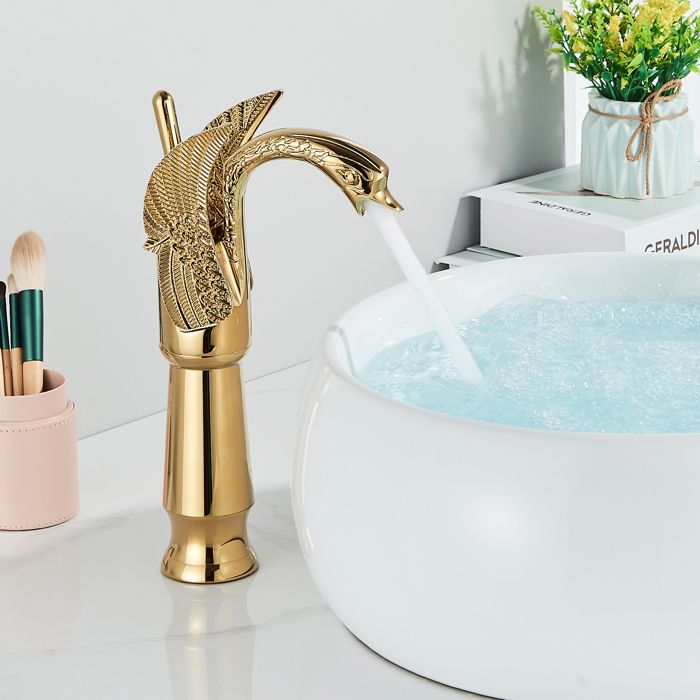 Robinet Salle de Bain Doré Laiton Massif Mitigeur Haut Robinet de ...