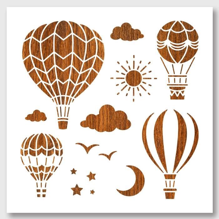 Pochoir Montgolfière, 30×30cm Pochoirs en Plastique Réutilisables ...