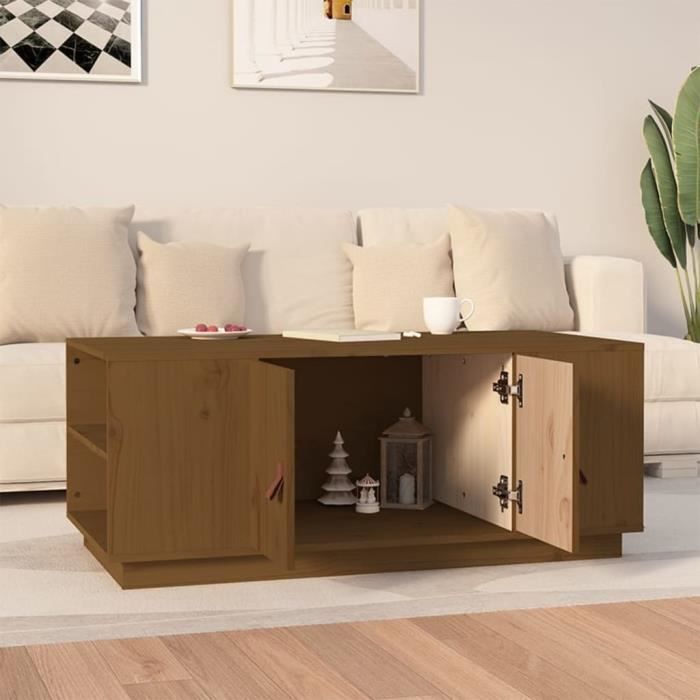 TAM Table basse Marron miel 100x50x41 cm Bois massif de pin A818258 ...