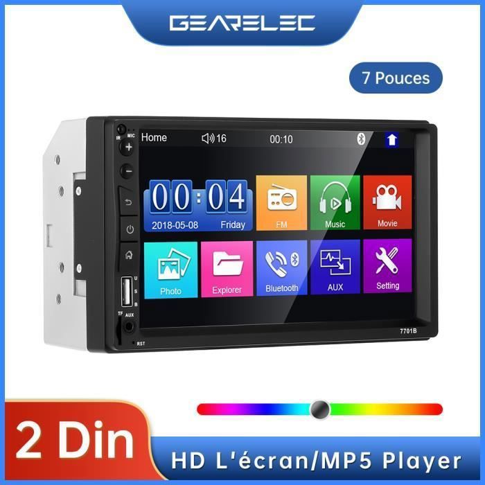 GEARELEC Autoradio 7 pouces 2 DIN HD Écran MP5 Player Bluetooth USB TF ...
