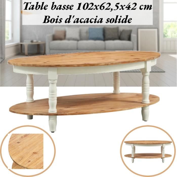 SIB Table basse bois d'acacia massif avec finition à l'huile 102x62 ...