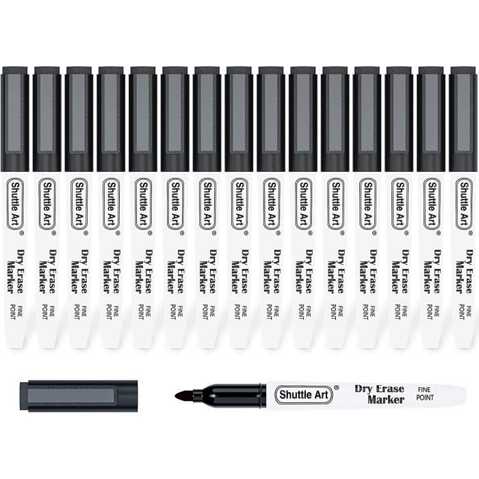 Shuttle Art Feutre Tableau Blanc Effaçable, 15 Feutres Noir pour ...