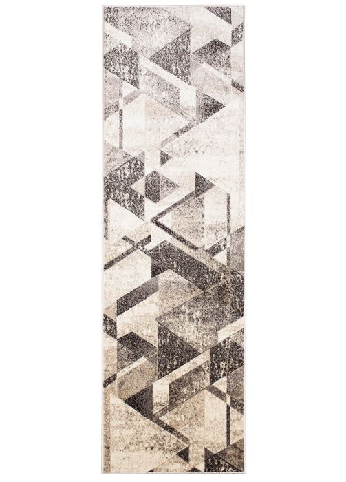 TAPISO Tapis Couloir Entrée Salon PETRA Beige Marron Foncé Triangles ...