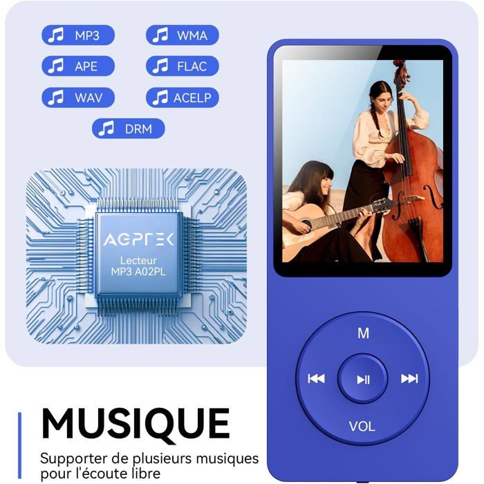 64Go Lecteur MP3 Classique, Ultra-Longue Autonomie jusqu'à 70 Heures ...