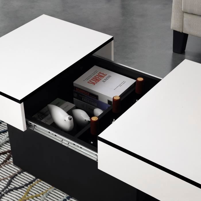 Table Basse - VOWNER - Bureau Extensible - avec 2 Espaces de Rangement ...