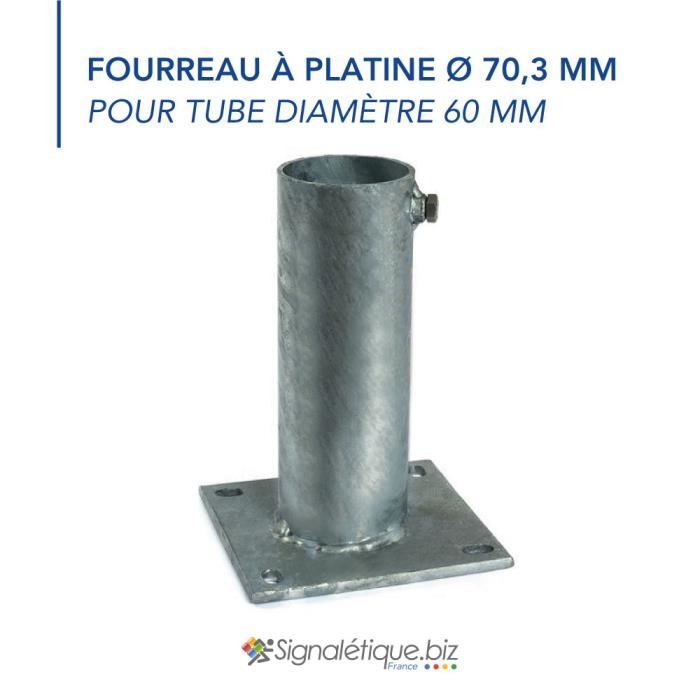 Fourreau à platine pied de poteau acier galvanisé Diamètre 70,3 mm ...