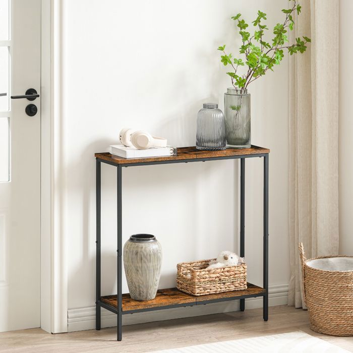 Table Console - HOOBRO - 75 x 22 x 75 cm - Marron Rustique - Métal ...
