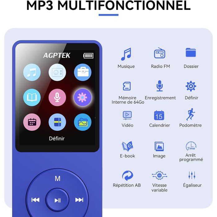 64Go Lecteur MP3 Classique, Ultra-Longue Autonomie jusqu'à 70 Heures ...
