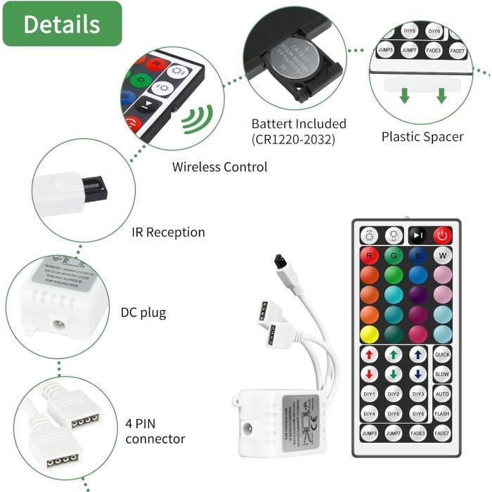 VIPMOON 12V 24V IR Télécommande sans Fil et Controleur LED RGB, RGB ...