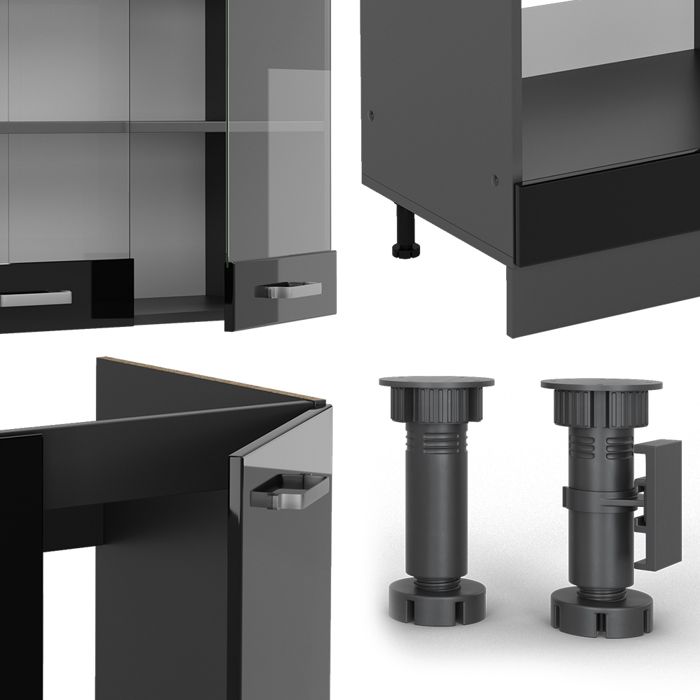 Cuisine en angle R-Line 287x46cm sans PT Noir brillant/Anthracite ...