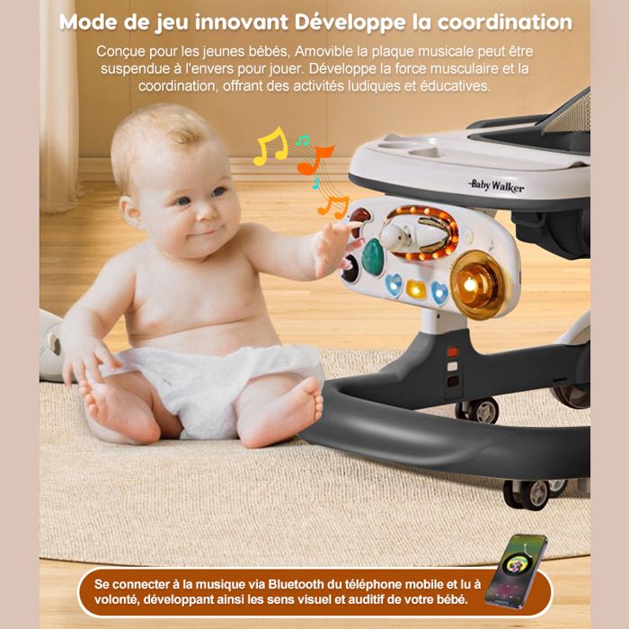 Trotteur Bébé Evolutif 2 en 1 - Hauteur Vitesse Réglable - Plateau ...