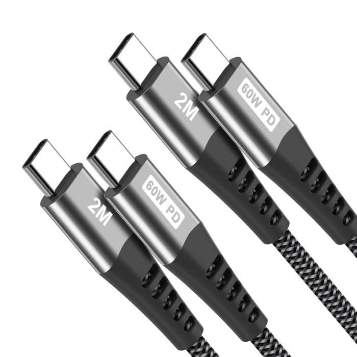 Câble USB C vers USB C 2M 2Pack, Cable USB C Charge Rapide 60W PD3.0 ...