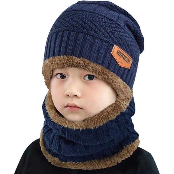 Echarpe Et Bonnet Enfants Unisexe Tricoté Beanie Hiver Chaud Doublure ...